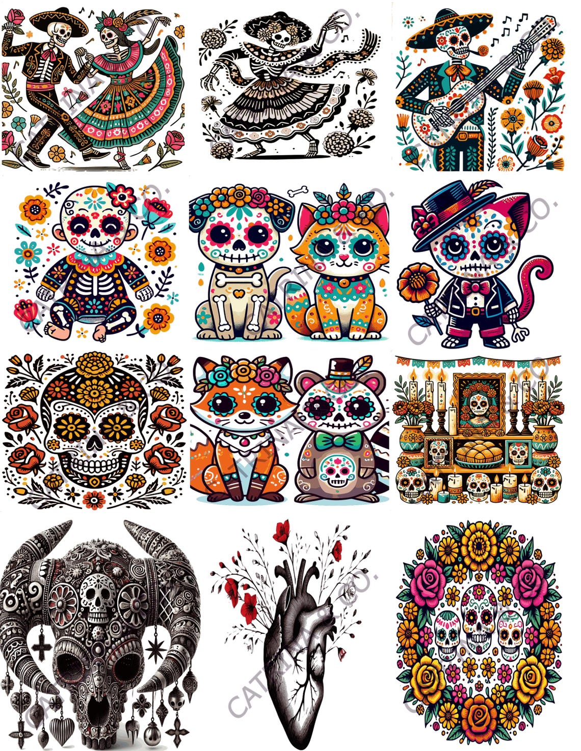 Día De Muertos Clip Art Mega Bundle 50 SVG, PNG, PDF Files, Catrina ...