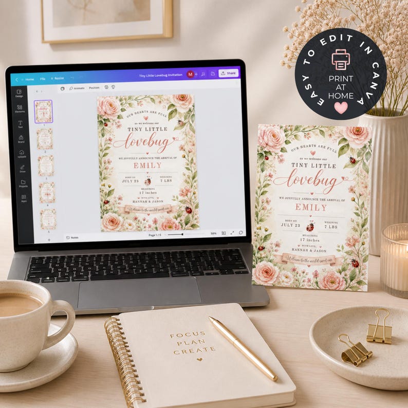 Editable Baby Announcement Template, Tiny Little Lovebug Invitation ...