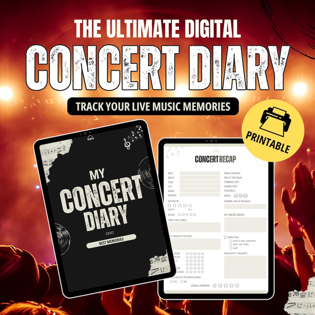 Concert Journal Printable | Gig Tracker PDF, Live Music Diary, Concert ...