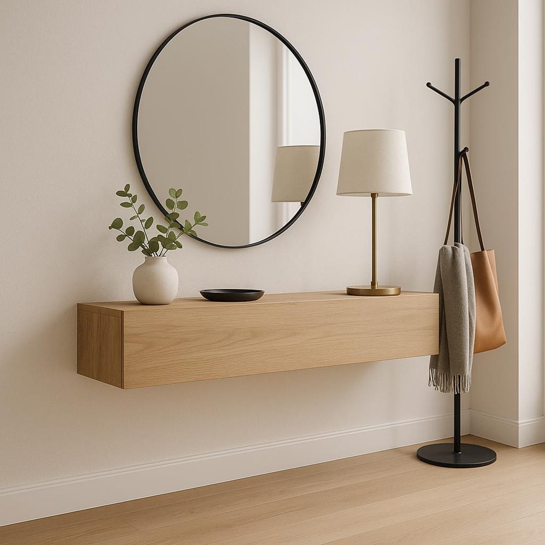 Floating Console Table – Kioto Solid Oak Wood - Etsy