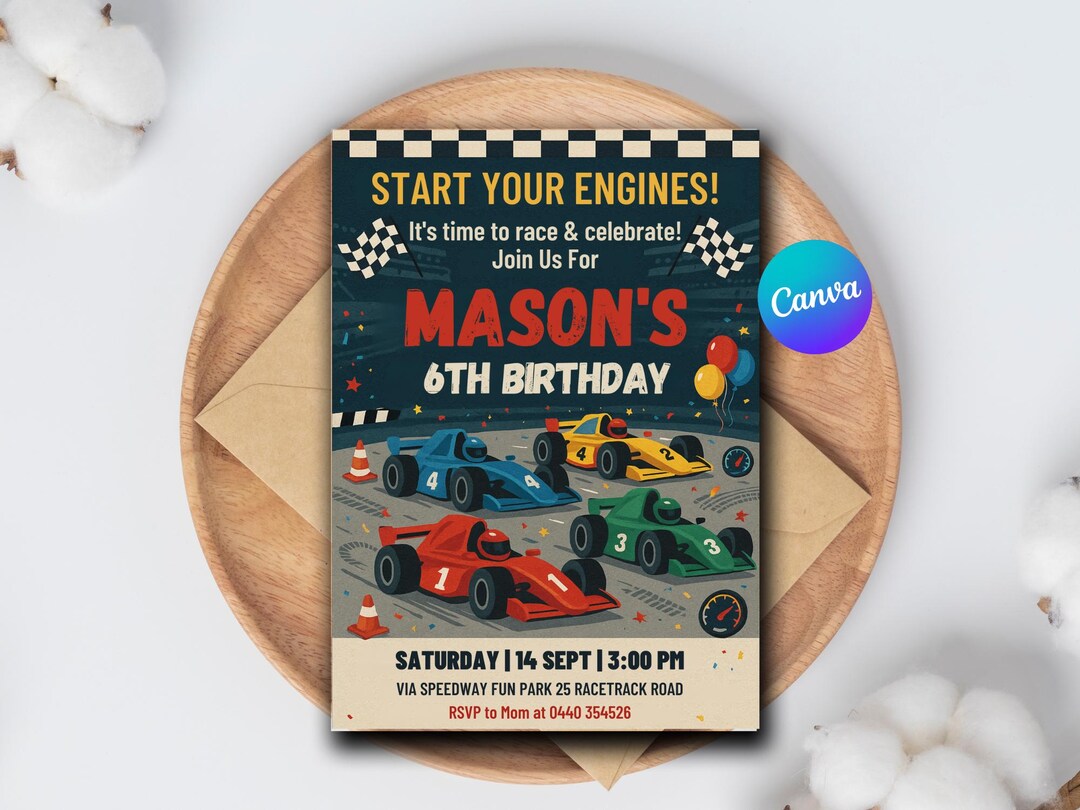 Race Car Birthday Invitation | Editable Racing Party Invite | Boys ...
