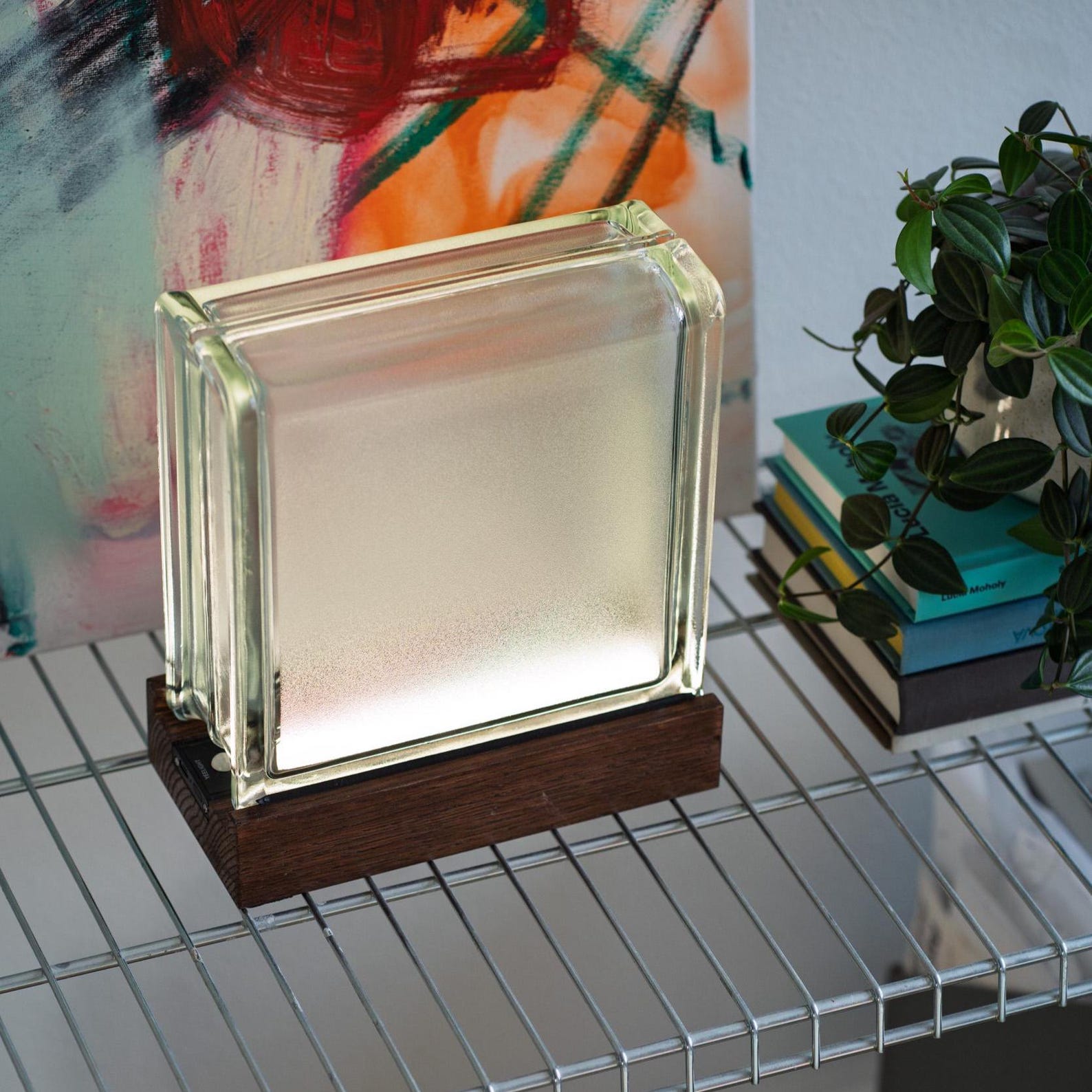 Vintage Glass Block Lamp – Art Deco Style Table Lamp With Motion Sensor ...