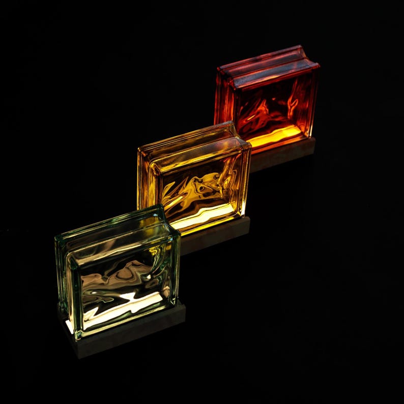 Orange Glass Block LED Lamp | LED Night Light | Handmade Desk Lamp - Etsy