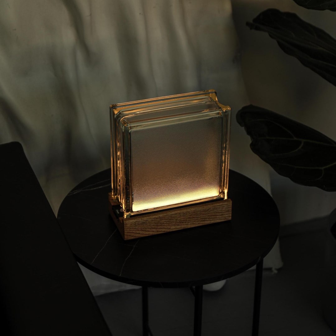 Modern Glass Lamp – Motion-activated Table Lamp With Teak-stained Alder ...