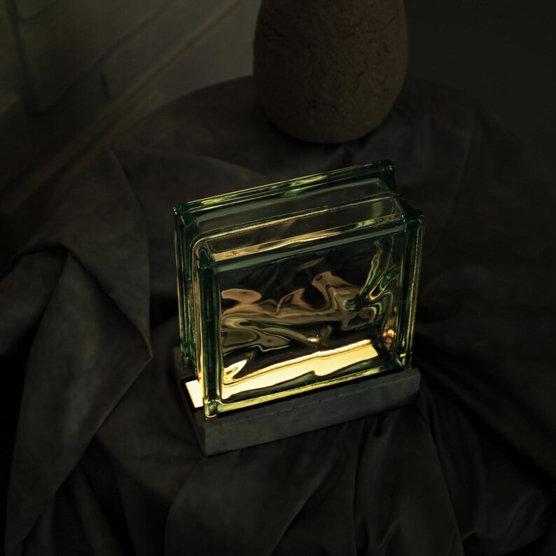 Orange Glass Block LED Lamp | LED Night Light | Handmade Desk Lamp - Etsy