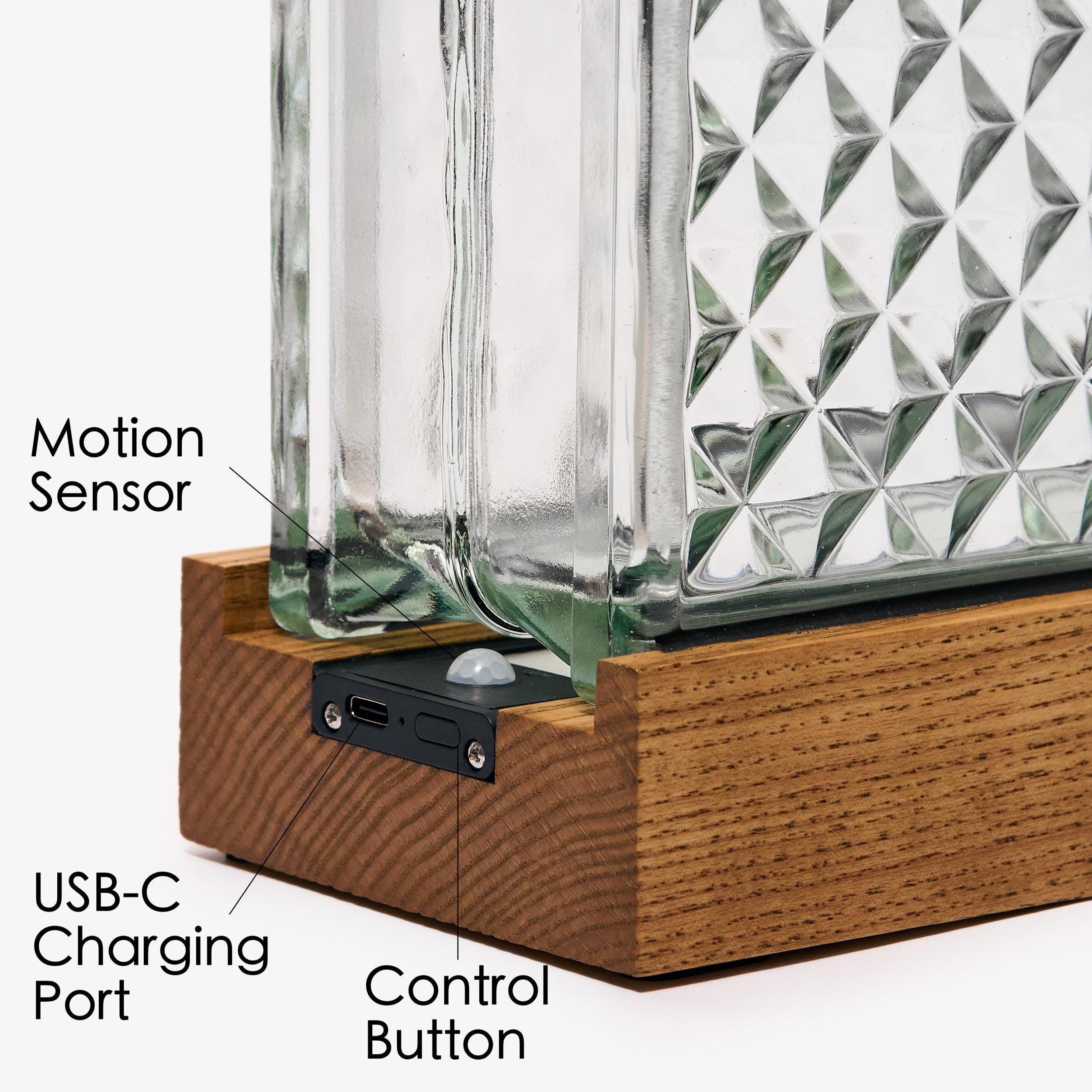 Vintage Glass Block Lamp: USB-C Rechargeable Motion Sensor Light - Etsy