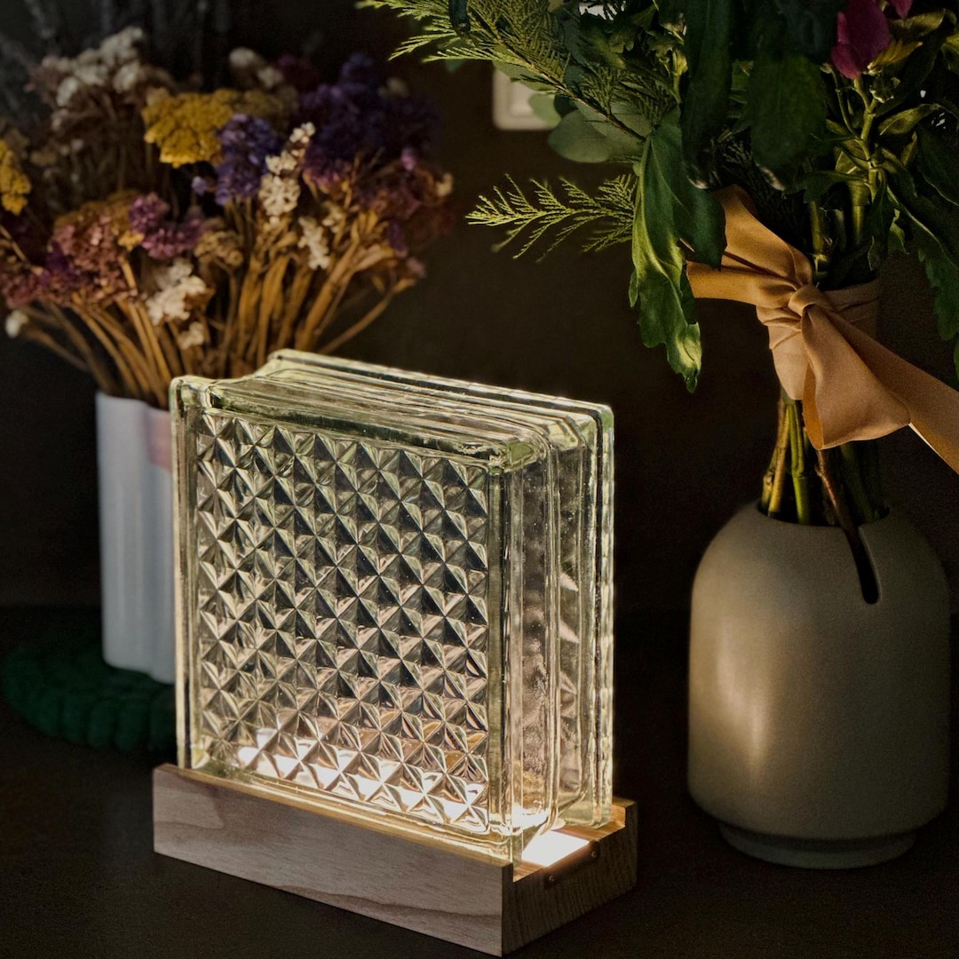 Vintage Glass Block Lamp: USB-C Rechargeable Motion Sensor Light - Etsy