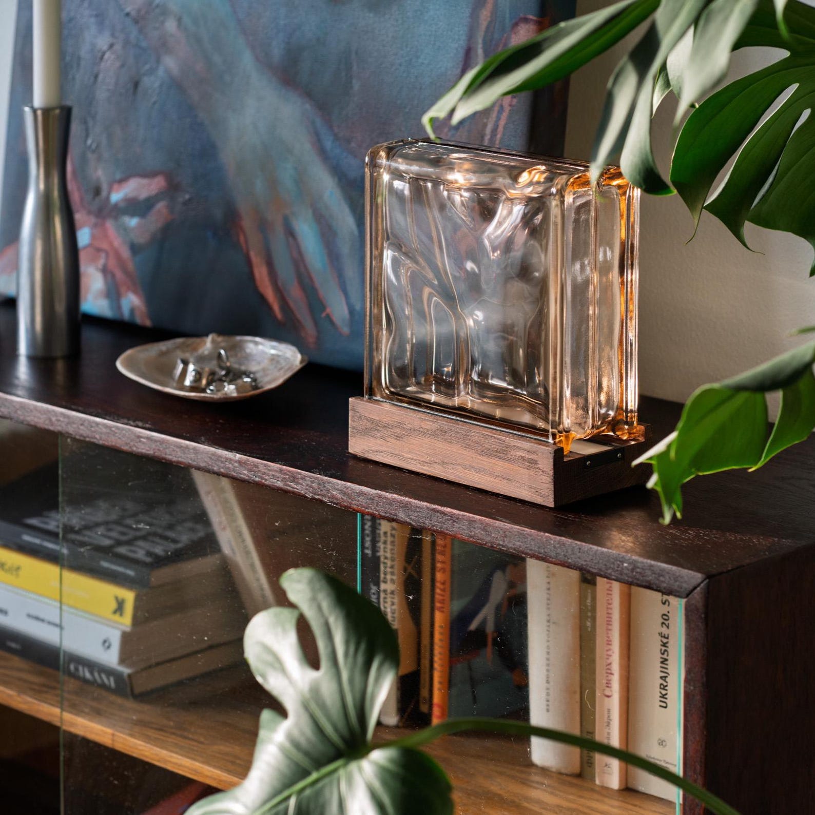 Vintage Glass Block Lamp – Art Deco Style Table Lamp With Motion Sensor ...