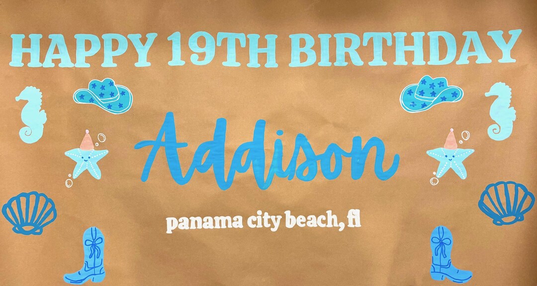 Beach Birthday Banner (hand Painted, Customizable, Perfect for ...