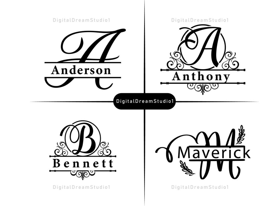 Split Monogram Alphabet With Names | SVG, DXF, PNG | Customizable ...