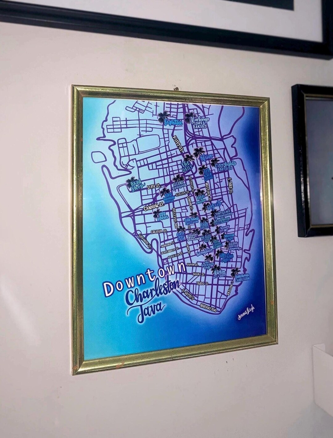 Downtown Charleston Coffee Shop Map-handwritten Art Print Featuring ...