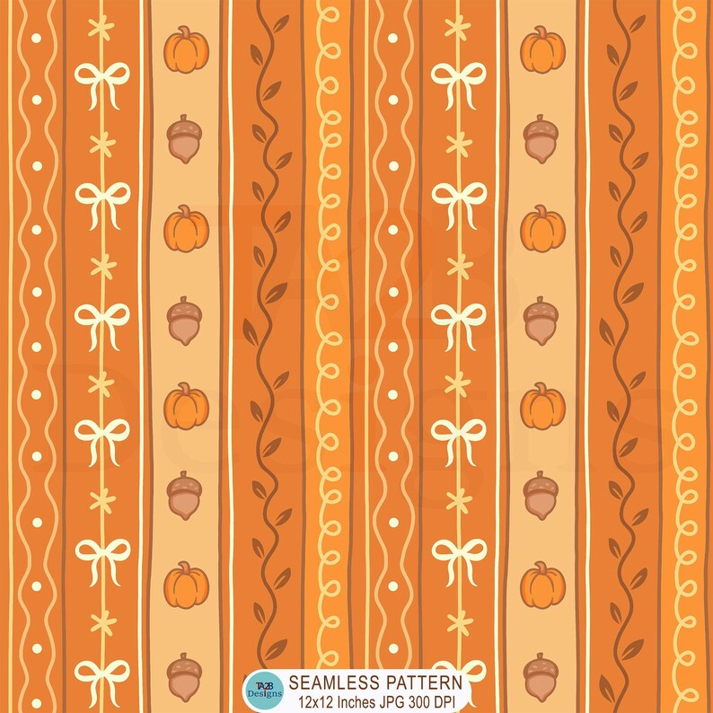 Coquette Fall Stripes Seamless Pattern Bow, Fall Pumpkin Seamless ...