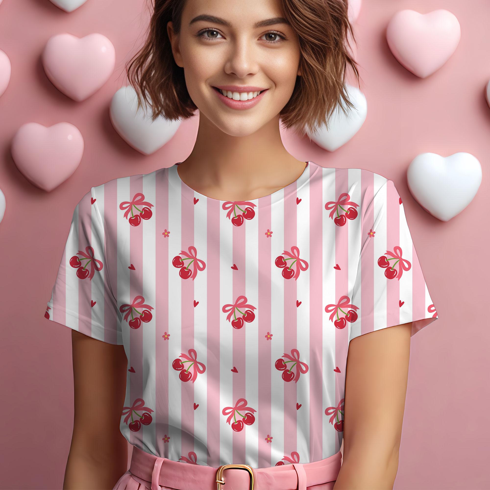 Valentine Pattern, Coquette Valentine Cherry Bow Seamless Pattern ...