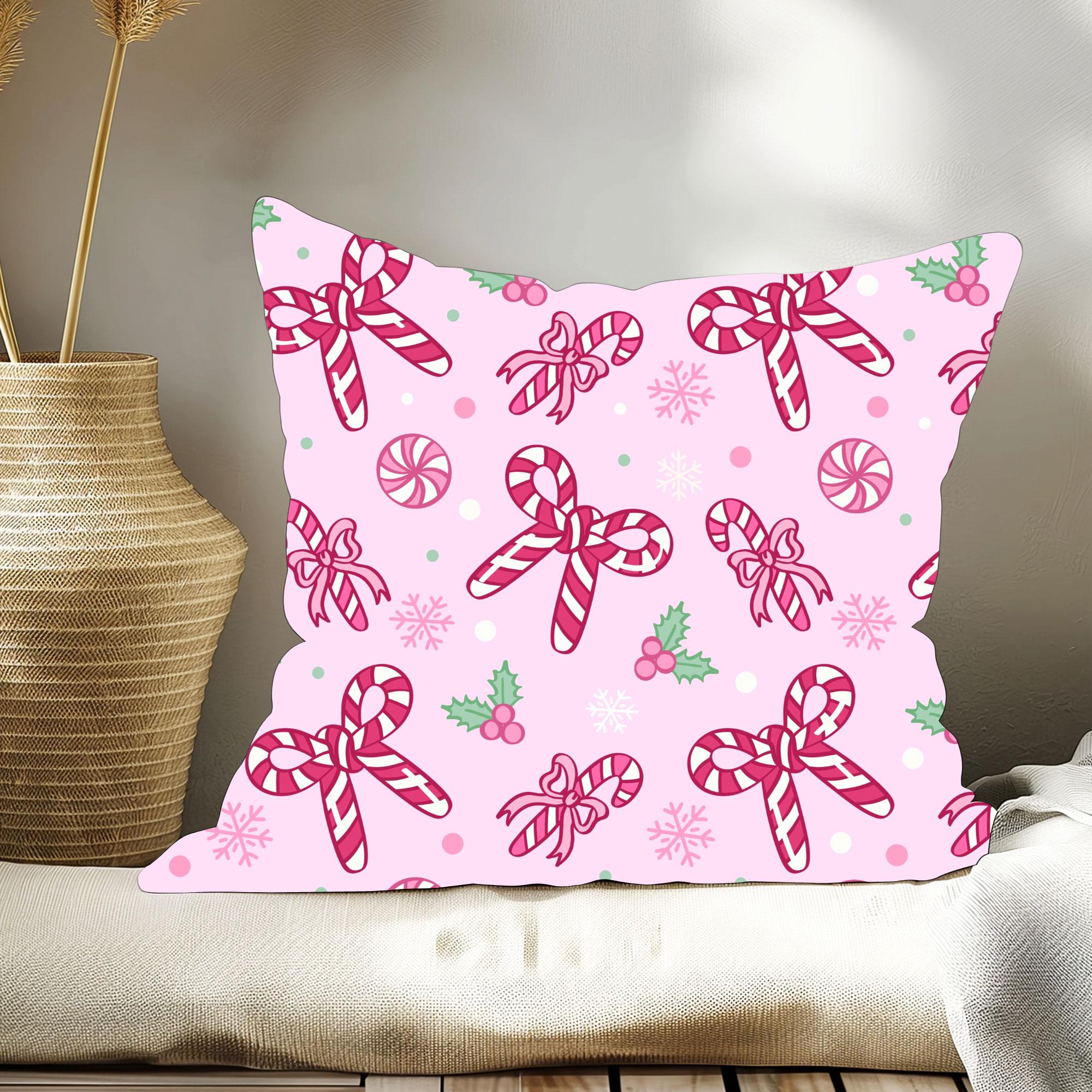 Pink Christmas Candy Cane Seamless Pattern, Coquette Bows (digital ...