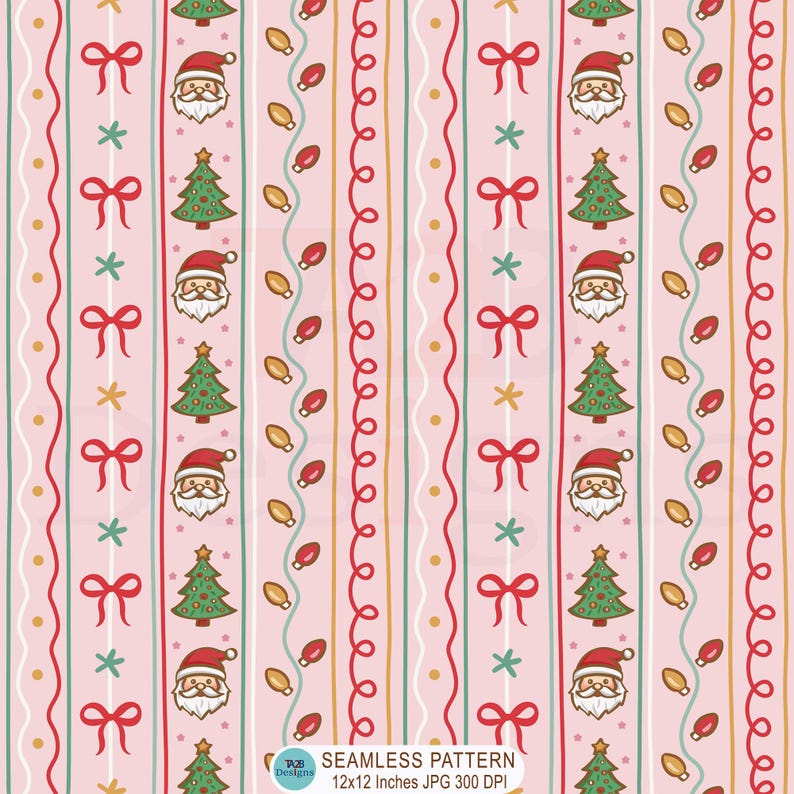 Coquette Christmas Seamless Pattern, Pink Stripes (digital Download) - Etsy