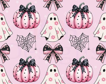 Preppy Pink Halloween Pattern Seamless, Coquette Halloween Seamless ...
