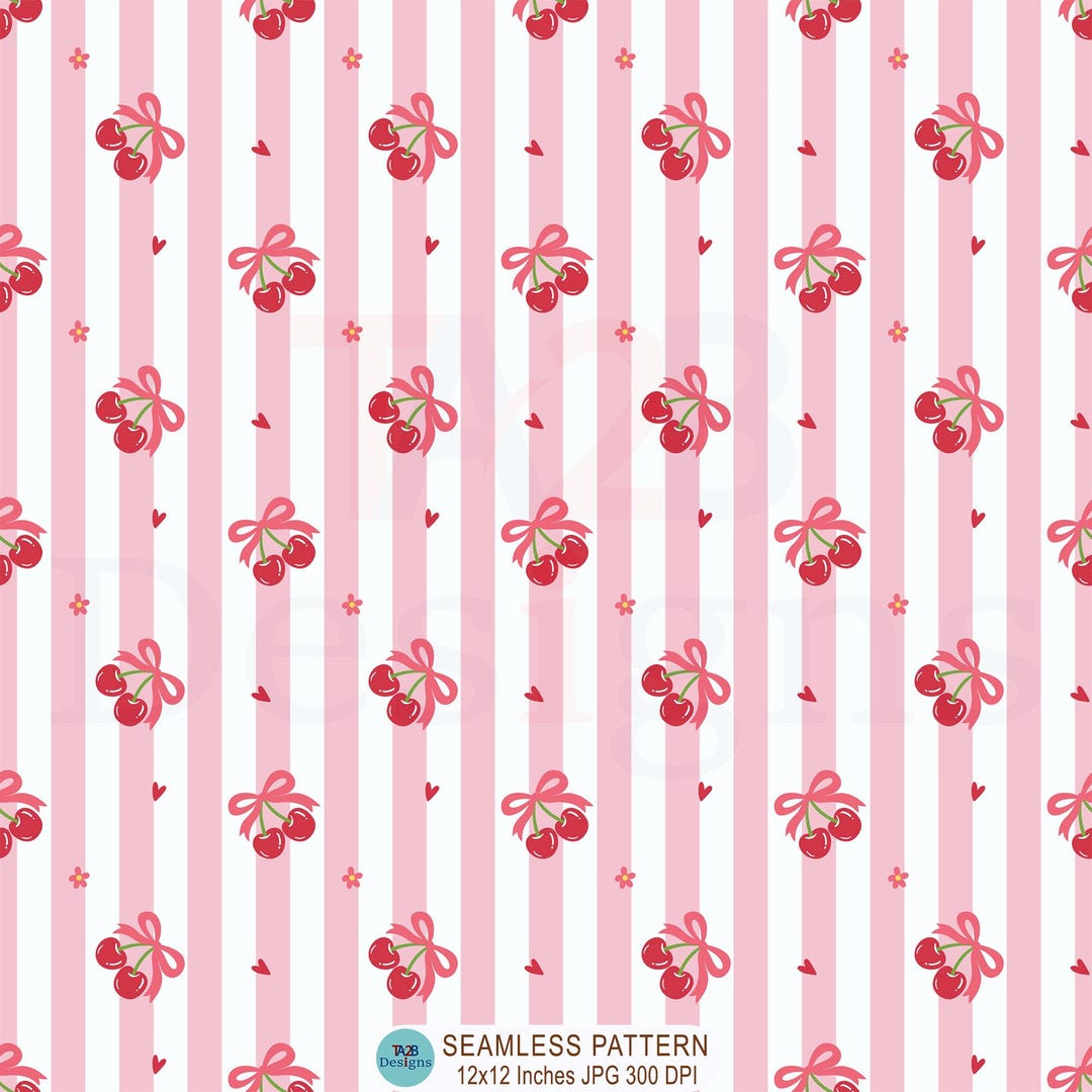 Valentine Pattern, Coquette Valentine Cherry Bow Seamless Pattern ...