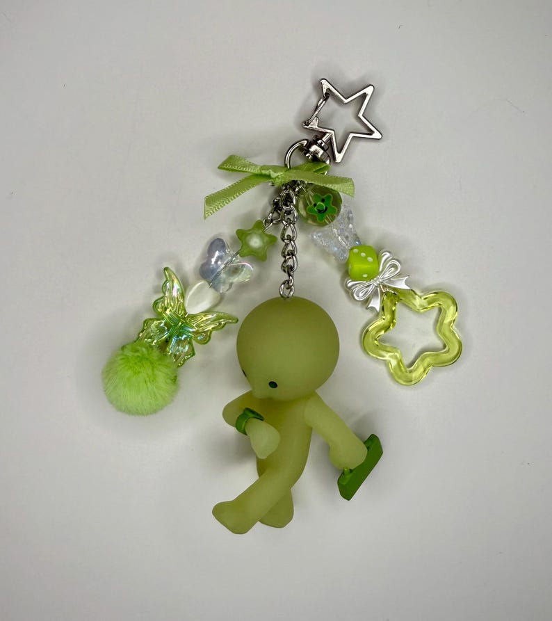 Handmade Smiski Keychains: Kawaii Green Glow-in-the-dark Charm - Etsy