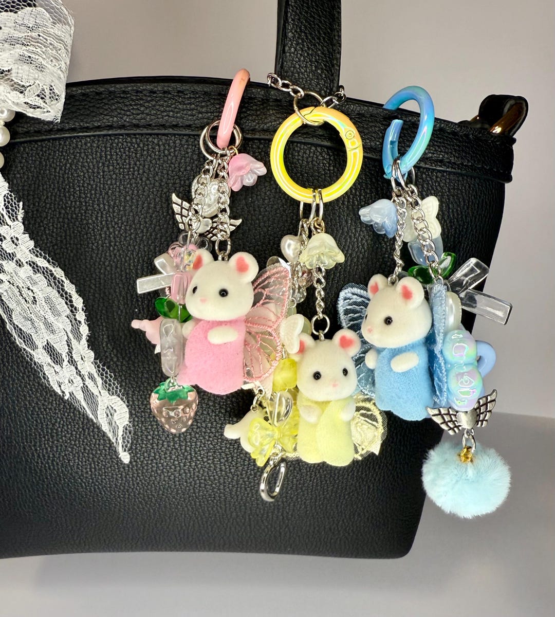 Calico Critters Keychain - Tiny Baby Mice - Mouse Fairy - Handmade Bag ...