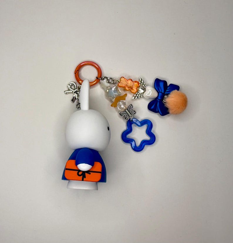 Handmade Smoko Miffy Bag Charm – Kawaii Keychain With Beads & Pom-pom ...