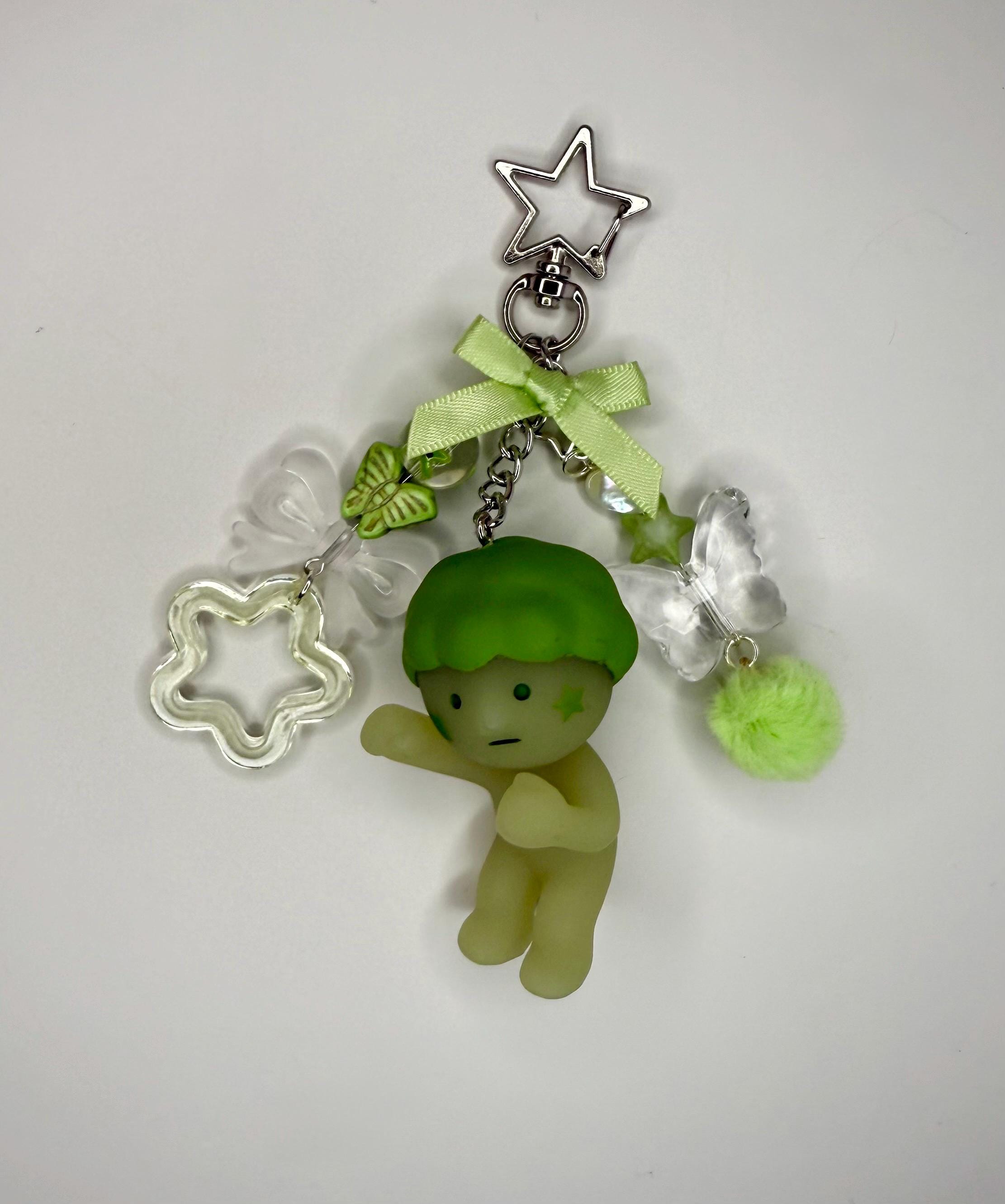 Handmade Smiski Keychains: Kawaii Green Glow-in-the-dark Charm - Etsy