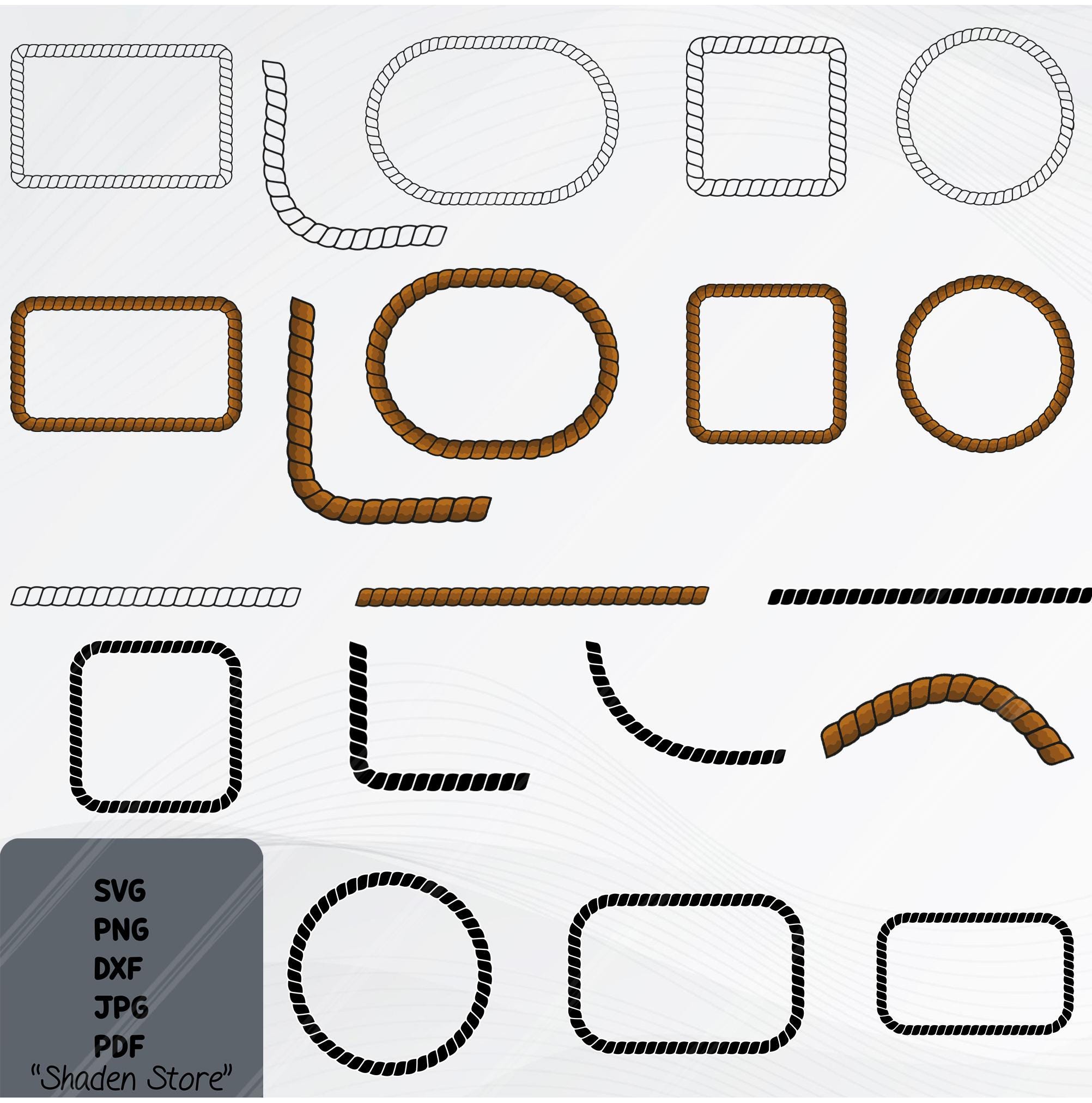 Rope SVG Bundle, Rope Graphic Clipart Set, Rope Frames SVG, Outline ...