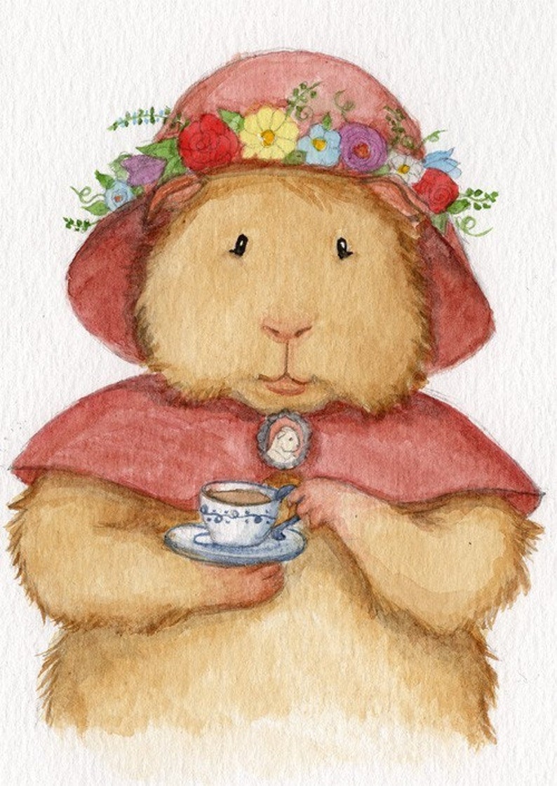 Guinea Pigs at Tea 8x10 - Victorian Guinea Pig Art Print - Etsy