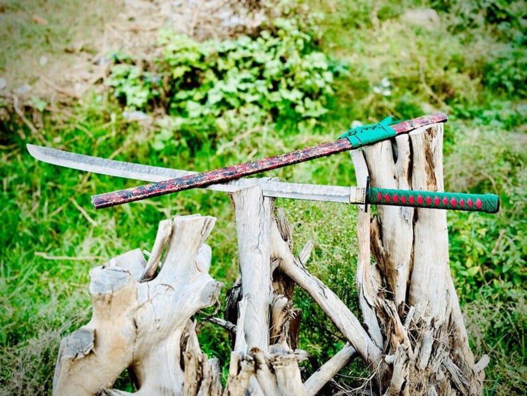 Hand-forged Katana Sword Samurai Sword With Custom Green Tsuka & Aged ...