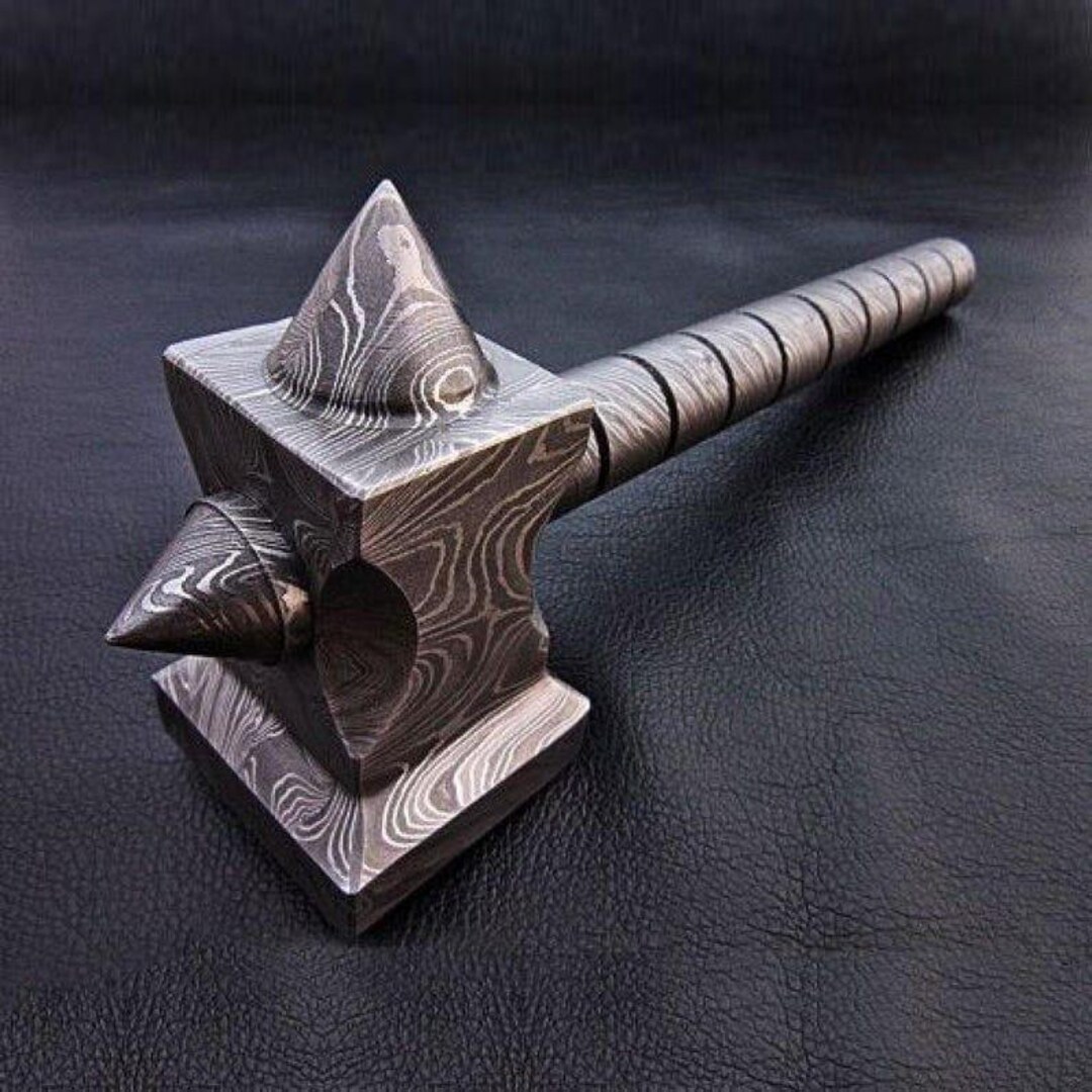 Hand-forged Damascus Steel War Hammer – Spiked Battle Hammer – Medieval ...