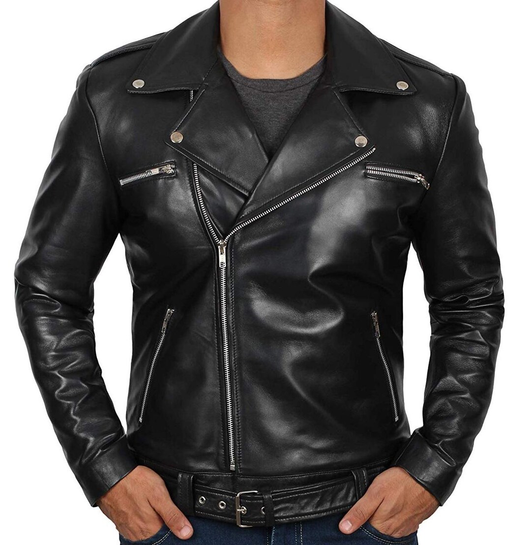 Negan Mens Black Biker Full Grain Sheep Leather Jacket - Etsy