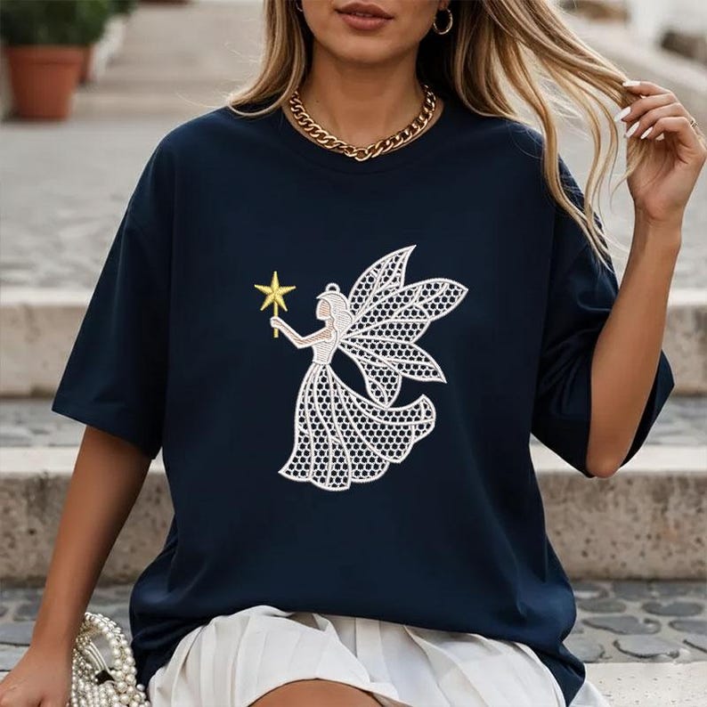 FSL Fairy With Star Embroidery Design, Free Standing Lace Angel ...