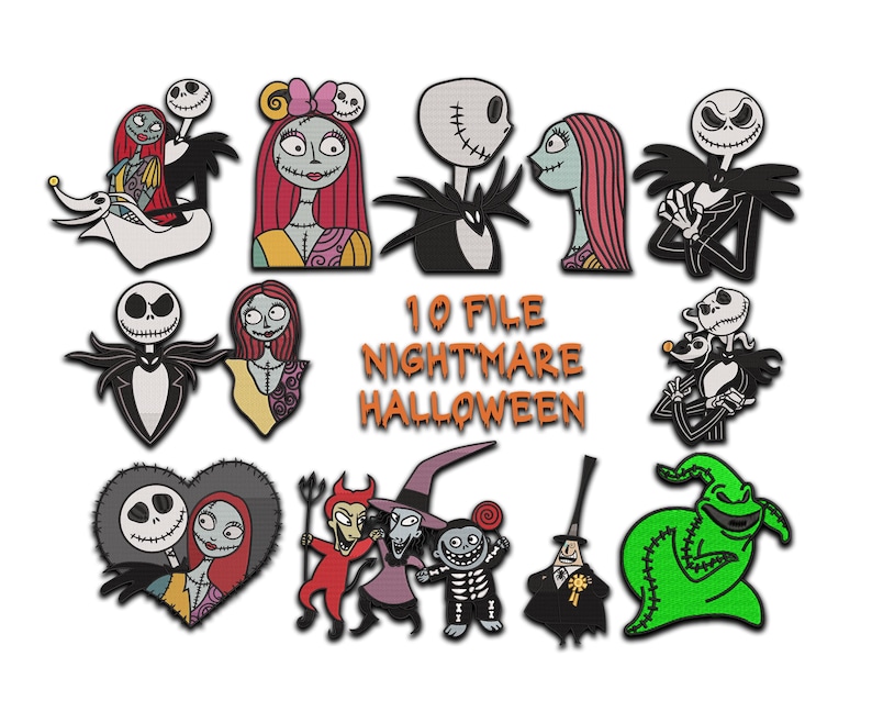 Jack and Sally Embroidery Designs Bundle: Skellington Tombstone (6 ...