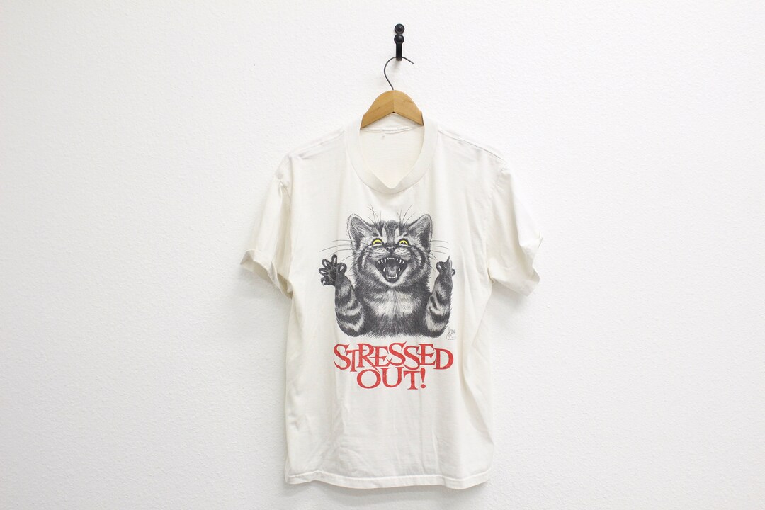 Vintage Stressed Out Kitty Cat T Shirt Medium - Etsy