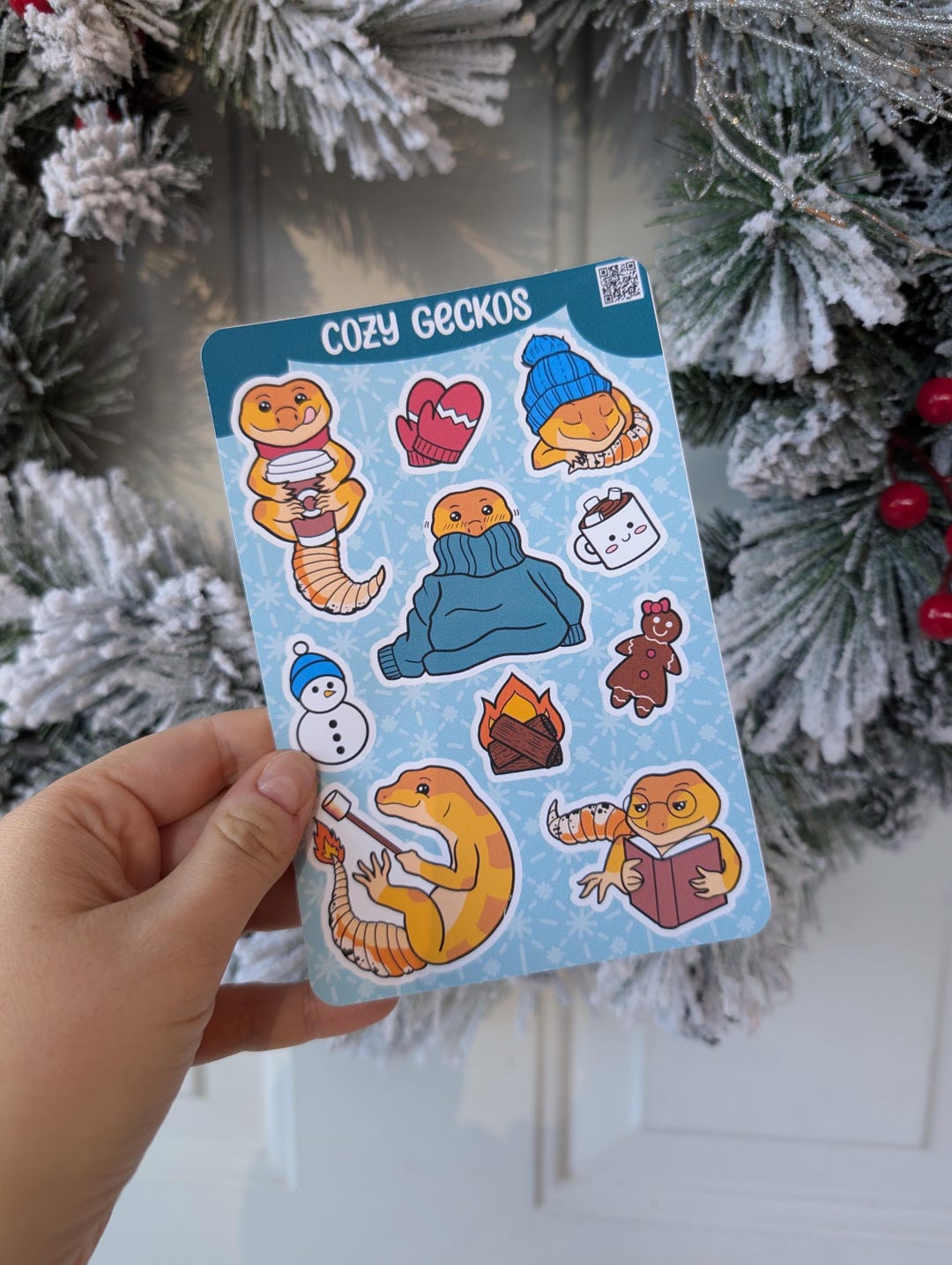 Cozy Gecko Sticker Sheet, Matte Lizard Stickers for Journals, Planners ...