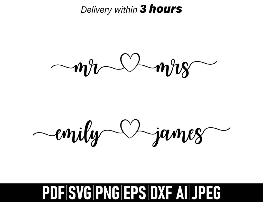 Custom Wedding Names With Heart & Swashes Svg, Wedding Calligraphy Svg ...