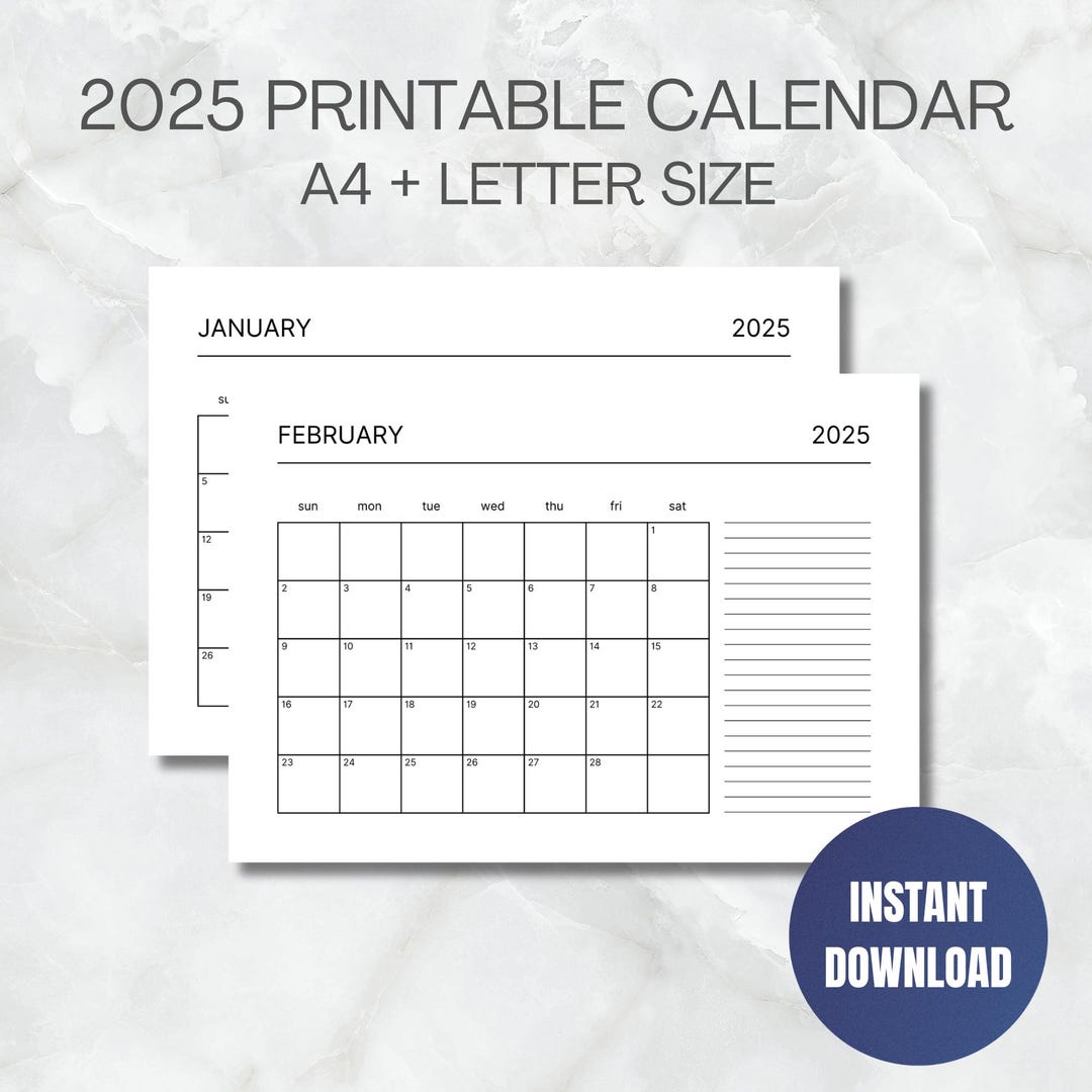 2025 Printable Calendar | Minimalist Monthly Planner | A4 & Letter Size ...