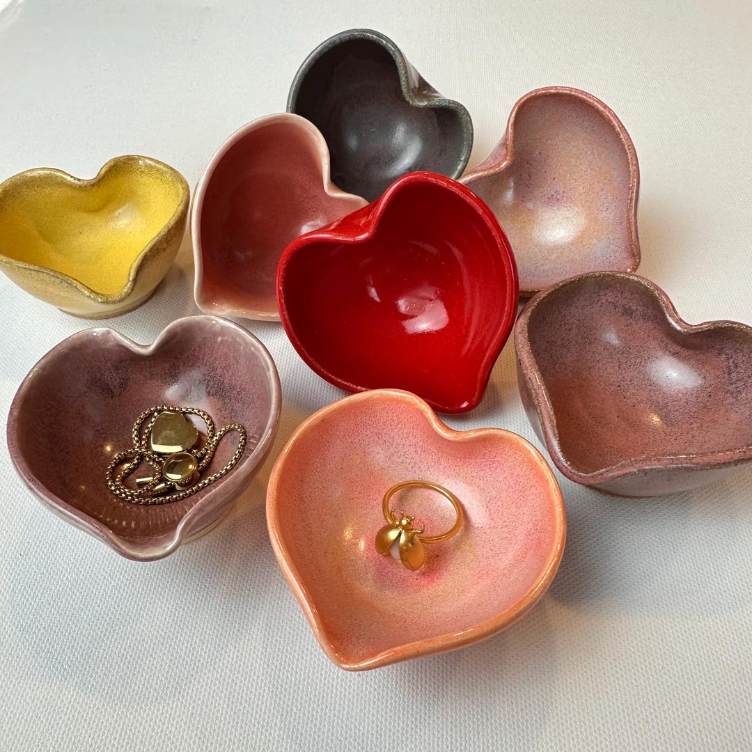 Wheel-thrown Heart-shape Trinket/jewelry Dish - Pink Purple Red Yellow ...
