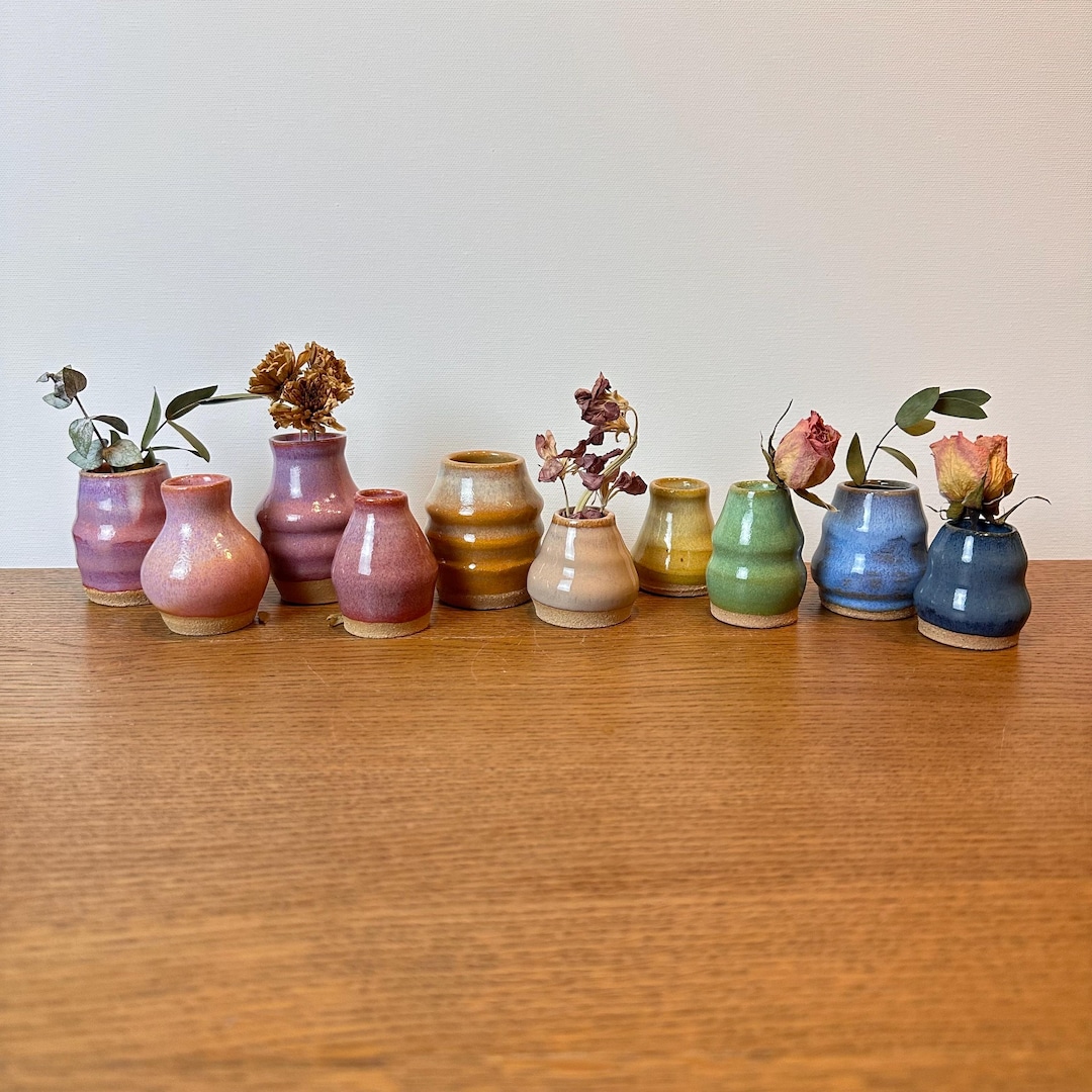 Mini Ceramic Bud Vase Pottery Wheel-thrown - Red Pink Yellow Green Blue ...
