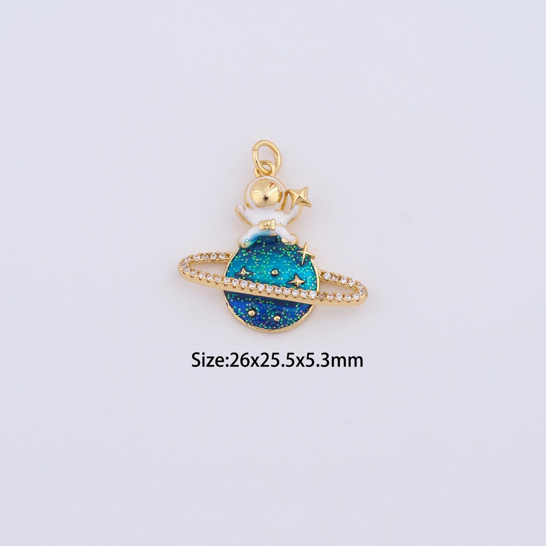 18K Gold Filled Enamel Saturn Charms,micro Pave Universe Planet Pendant ...
