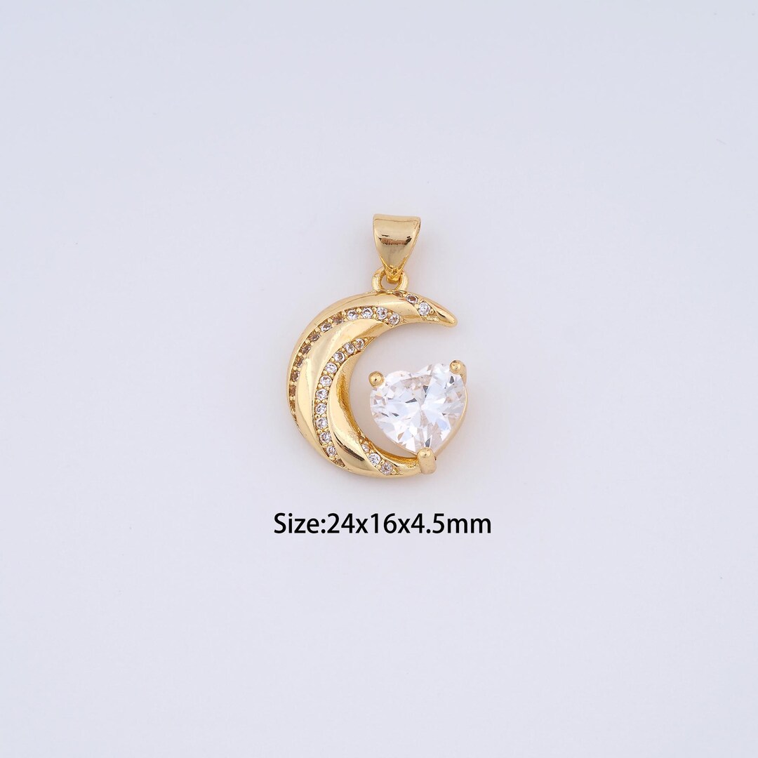 18K Gold Filled Crescent Moon Charms,micro Pave Heart Pendant for ...