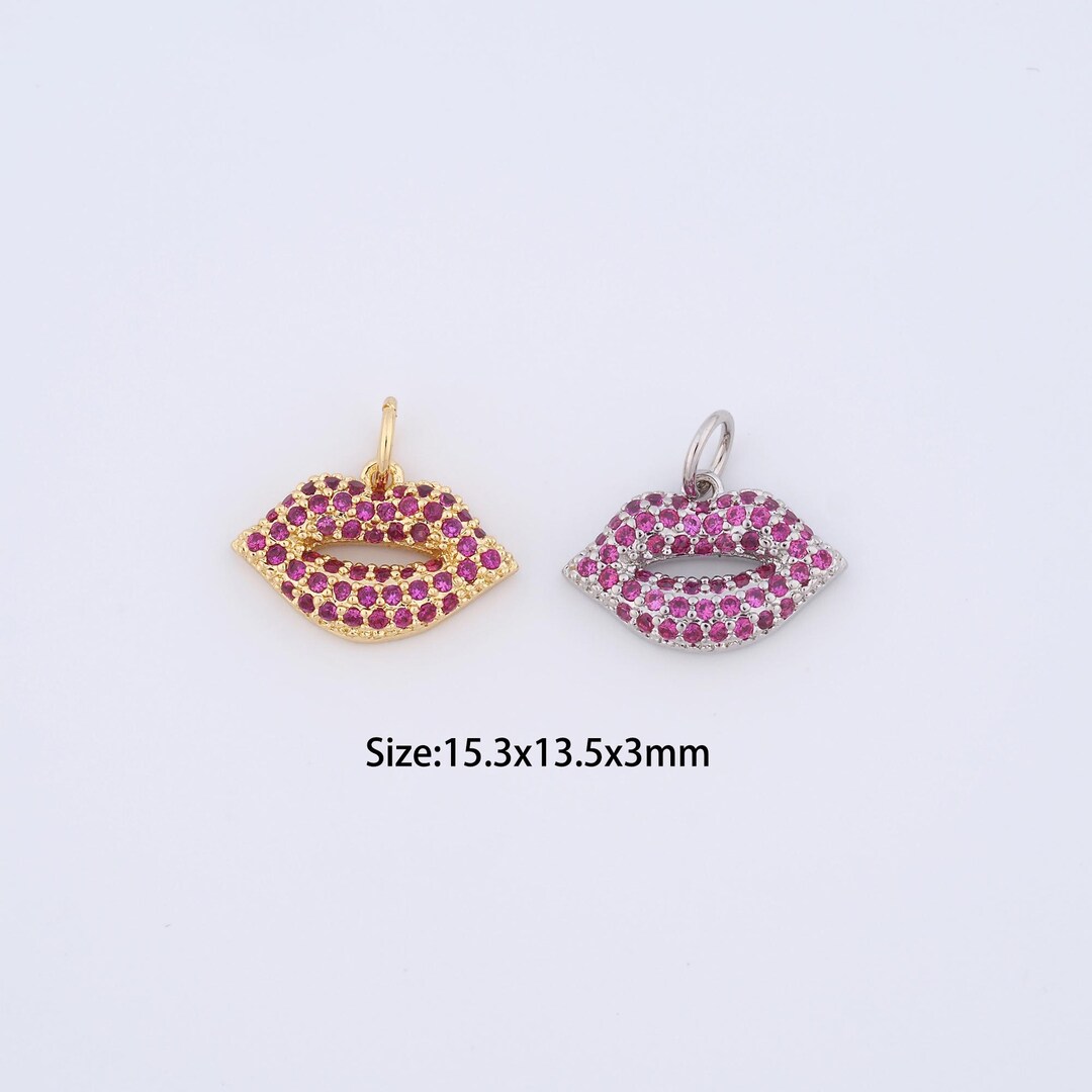 18K Gold Filled Lips Charms,micro Pave Lips Pendant for Bracelet ...