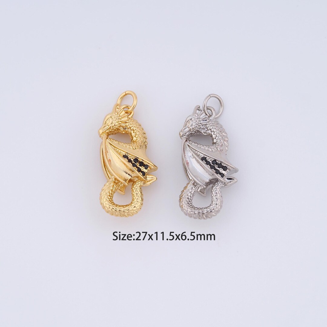 18K Gold Filled Dragon Charms,micro Pave Fantasy Creature Pendant for ...