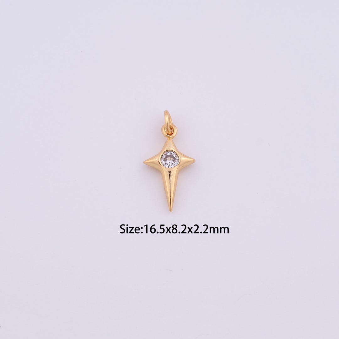 5 Pcs 18K Gold Filled Four Pointed Star Charms,micro Pave Starburst ...