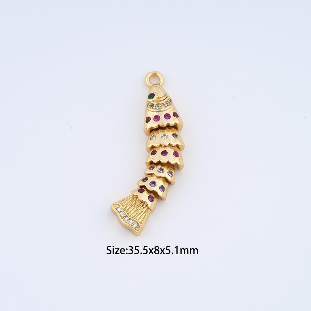 18K Gold Filled Movable 3D Articulated Fish Charms,micro Pave Fish ...