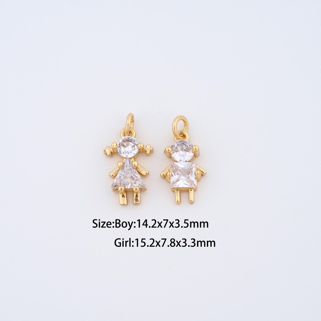 18K Gold Filled Boy Girl Charms,micro Pavé Couple Pendant for Bracelet ...