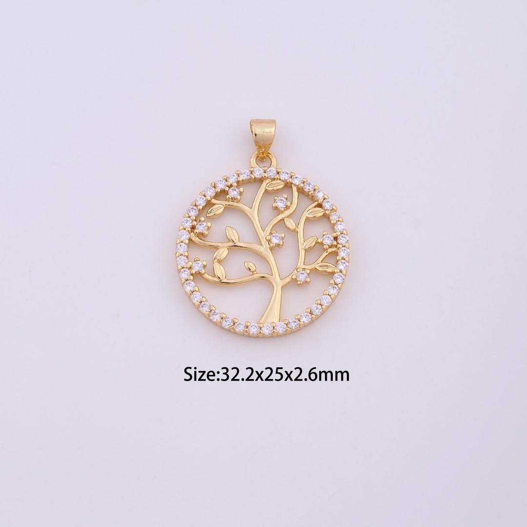 18K Gold Filled Tree of Life Charms,micro Pave Round Tree Pendant for ...