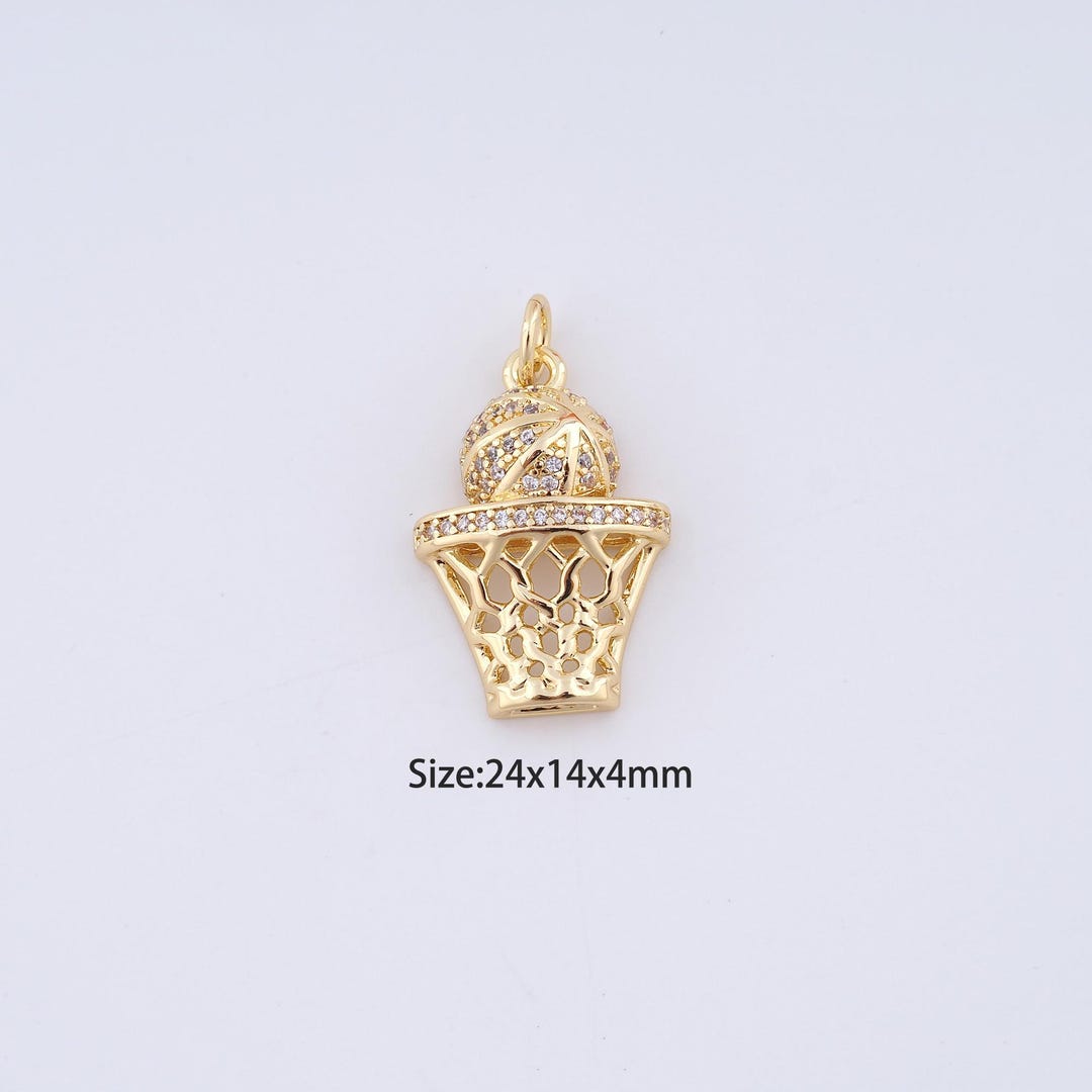 18K Gold Filled Basketball Charms,micro Pave Basket Pendant for ...
