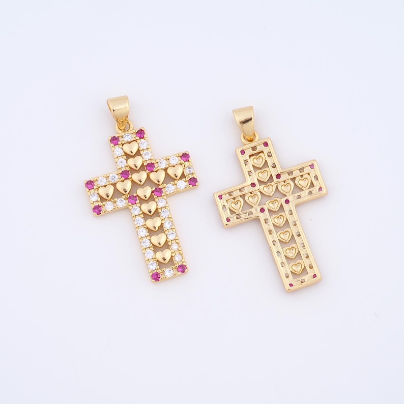 18K Gold Filled Cross Heart Charms,micro Pavé Christian Pendant for ...