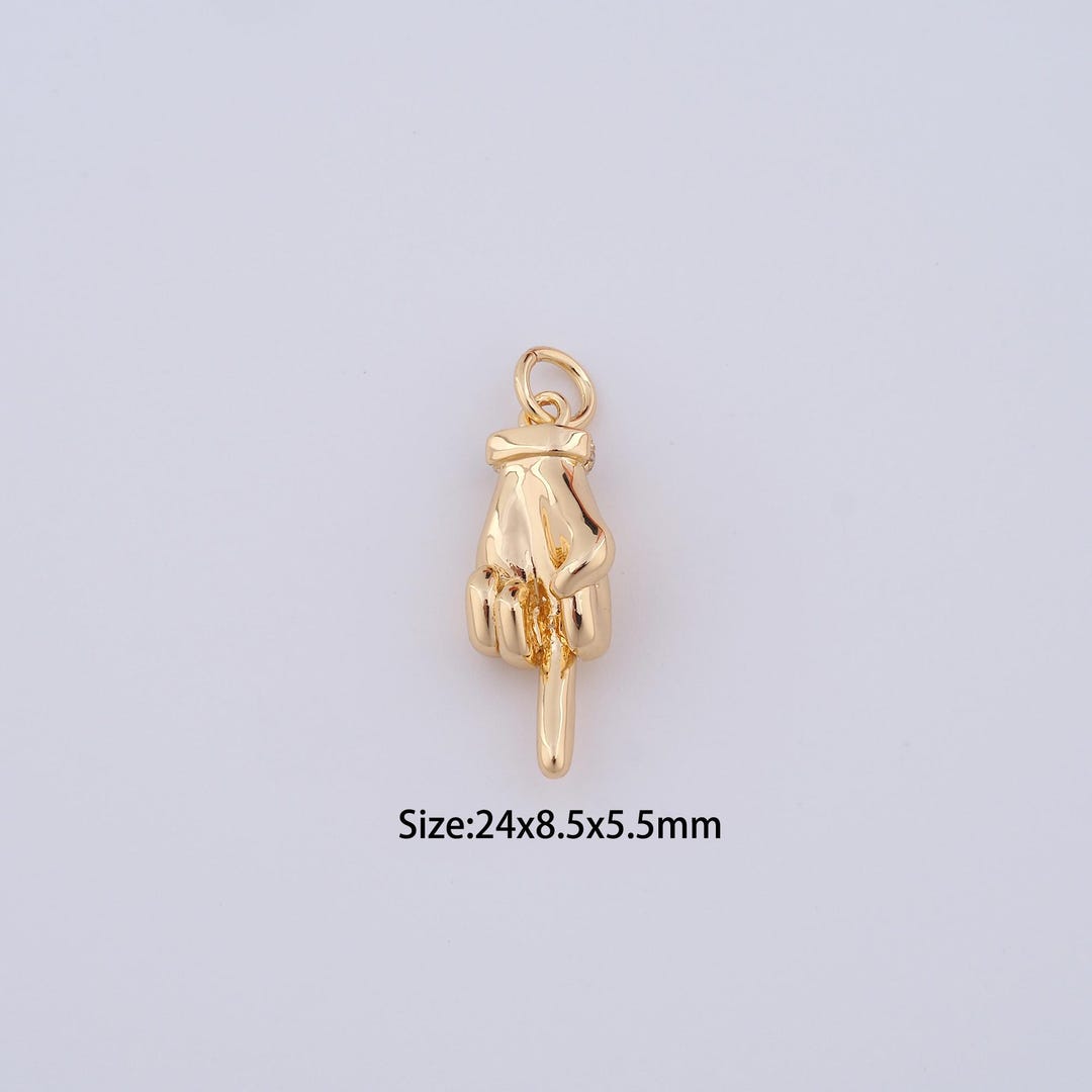 18K Gold Filled Middle Finger Charms,micro Pave Gesture Pendant for ...