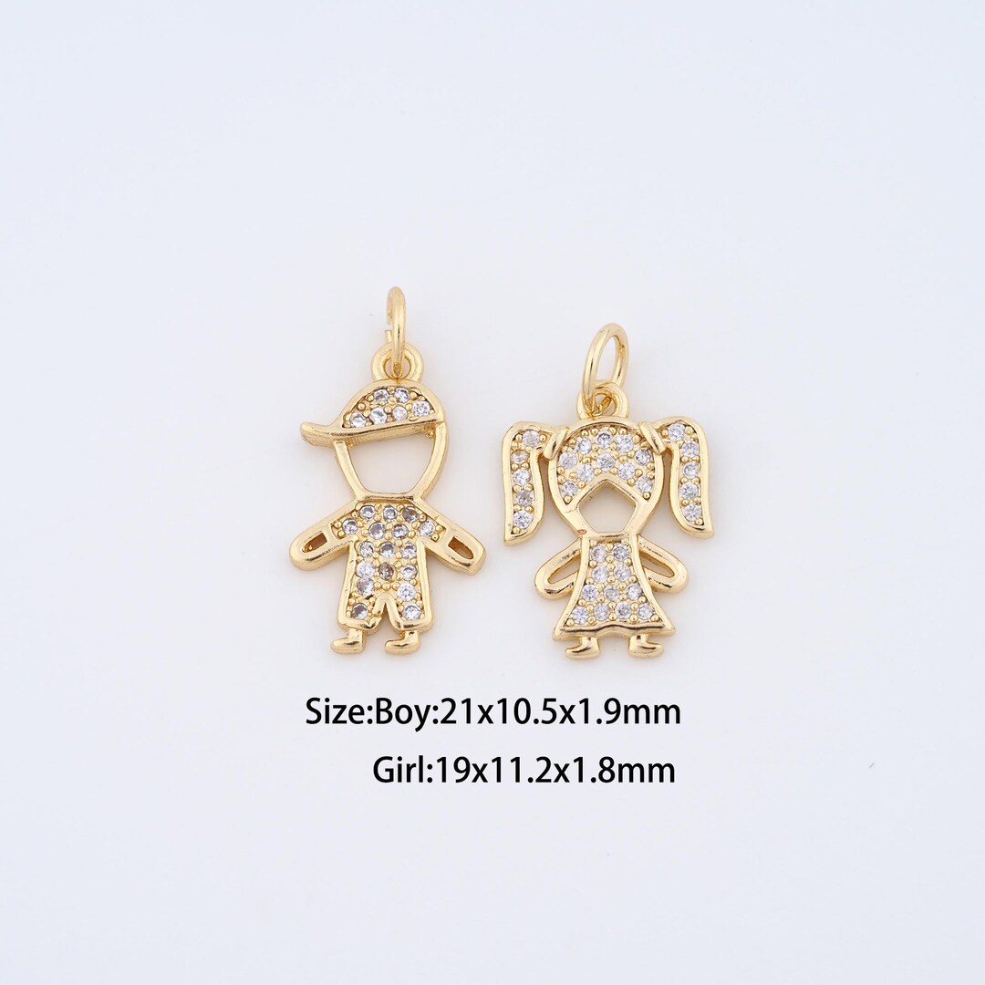 18K Gold Filled Boy Girl Charms,micro Pavé Couple Pendant for Bracelet ...